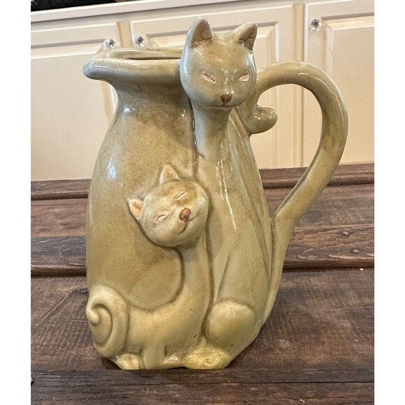 Unmarked | Accents | Siamese Cats Pottery Pitcher Vintage Mcm Glazed ...